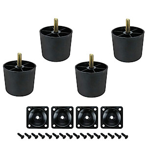 LC LICTOP Plastic Round Tapered Sofa Legs M8 Thread Replacement Furniture Sofa Legs with Mounting Plates Screws Set of 4 (65x55x50mm)