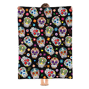 Sugar Skull Blanket Ultra Soft Warm Cozy Flannel Throw Blankets for Women Baby Men Bedding Gifts 60"X50"