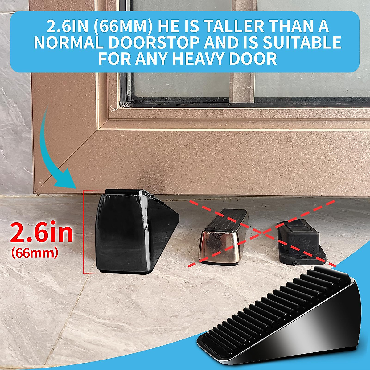 AIMAXINKE 2Pc Strongest Large Door Stop - Heavy Duty Tall Door Stop Wedge Door Stoppers for Bottom of Door, Tall up to 2.6In Doorstop Zinc Alloy and Silicone Made Suits Any Heavy Door Any Smooth Floor