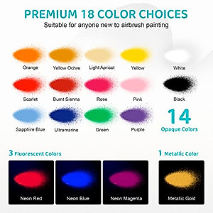 UPGREY Airbrush Paint, 18 Color Airbrush Paint Set, Opaque & Neon Colors, Water Based Acrylic Airbrush Paint Kit for Artists, Painting on Canvas, Wood (18 Colors (30 ml/1 oz))