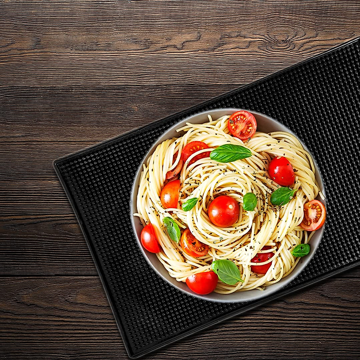 WISHMART Black Bar Mats Set of 2 (12x6 Inches) | Drying, Durable and Stylish Spill Mats for Bars, Restaurants, Coffee Shops, Bar Mats for Countertop and Table Top, Non-Spill & Non-Toxic Mats