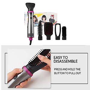 Simeiyue Hair Dryer Brush, Blow Dryer & Volumizer Styler Hot Air Brush, Negative Ionic Electric Hair Curler Straightener Brush, Detachable & Interchangeable Brush Head (Gray&Pink), BY-812