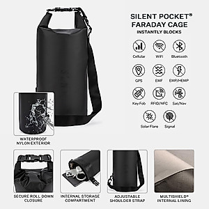 Silent Pocket SLNT Waterproof Faraday Dry Bag Military-Grade Nylon 10 Liter Faraday Bag - RFID Signal Blocking Dry Bag/Waterproof Backpack Protects Electronics from Water, Spying, Hacking