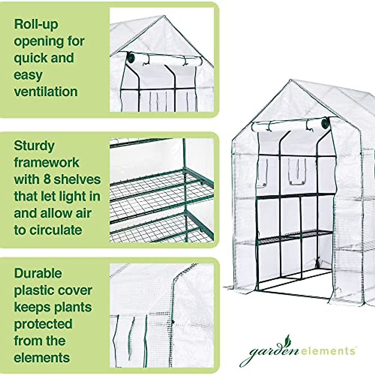 Garden Elements Personal Plastic Indoor/Outdoor Standing Greenhouse for Seed Starting and Propagation, Frost Protection (Clear, Large, 77" x 56" x 56")