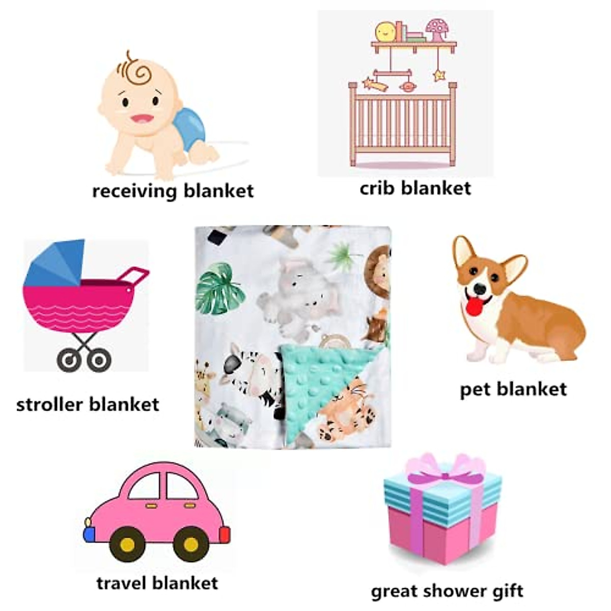 Baby Blanket Super Soft Minky Blanket Cute Animal Blanket with Dotted Backing for Newborns Nursery Stroller Receiving Toddlers Crib Bedding for Boy or Girl(30 x 40 Inch) (Animal)