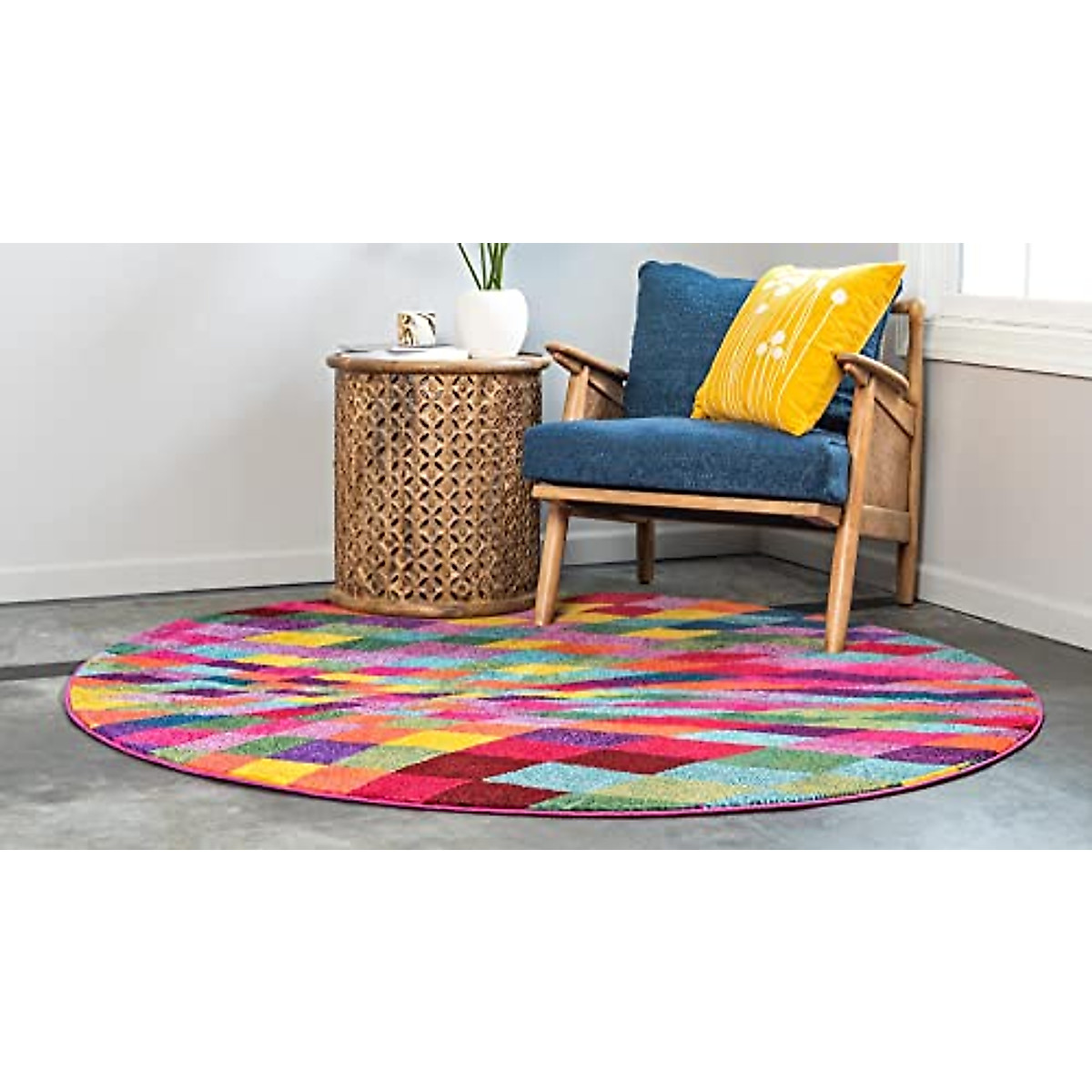 Unique Loom Estrella Collection Geometric, Abstract, Colorful, Modern, Eclectic Area Rug, 8 ft x 8 ft, Multi/Pink