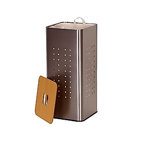 Household Essentials 7080-1 Square Metal Laundry Hamper -Removable Liner Bag and Wood Lid - Stainless Steel