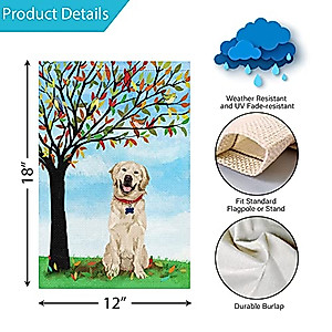 Welcome Spring Garden Flag 12x18 Double Sided Vertical, Burlap Small Golden Retriever Dog Garden Yard House Flags Outside Outdoor House Spring Summer Decoration (ONLY FLAG)