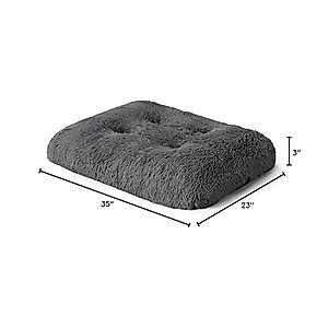 Bedsure Large Dog Bed Washable, Plush Calming Dog Crate Beds for Large Breed, Fulffy Dogs Sleeping Mat, Anti-Slip Pet Kennel Pad, 35" x 23", Dark Grey