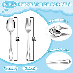E-far 10-Piece Toddler Utensils, Kid Stainless Steel Silverware Set, Children Safe Forks and Spoons Set for Self Feeding, Healthy & Non-Toxic, Mirror Polished & Easy to Clean
