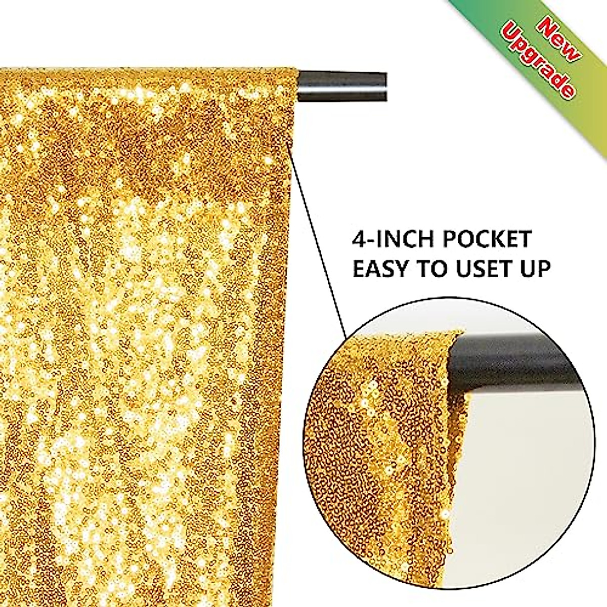 New Upgrade Gold Sequin Backdrop Curtain, WISPET Thick Glitter Curtain Panels, 4FTx7FT Gold Sparkly Sequence Parties Wedding Photography Background Drapes