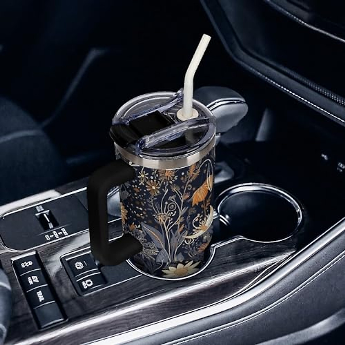 YTLKGFP 40 Oz Large Capacity Car Cup Decorated with Stars Tumbler with Handle (Black) Straw Lid Insulated Stainless Steel Water Bottle Travel Mug Leak-proof Car Cup Keeps Cold Or Hot