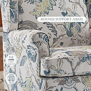 MELLCOM Floral Accent Chair, High Back Upholstered Armchair with Solid Legs, Leisure Single Sofa Chair for Living Room, Bedroom, Home Office, Blue Floral