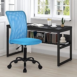 Home Office Armless Mesh Ergonomic Executive Chair Adjustable Mid Back Chair for Women Small Modern Swivel Rolling Desk ,Task Chair with Wheels for Home, Office, Blue