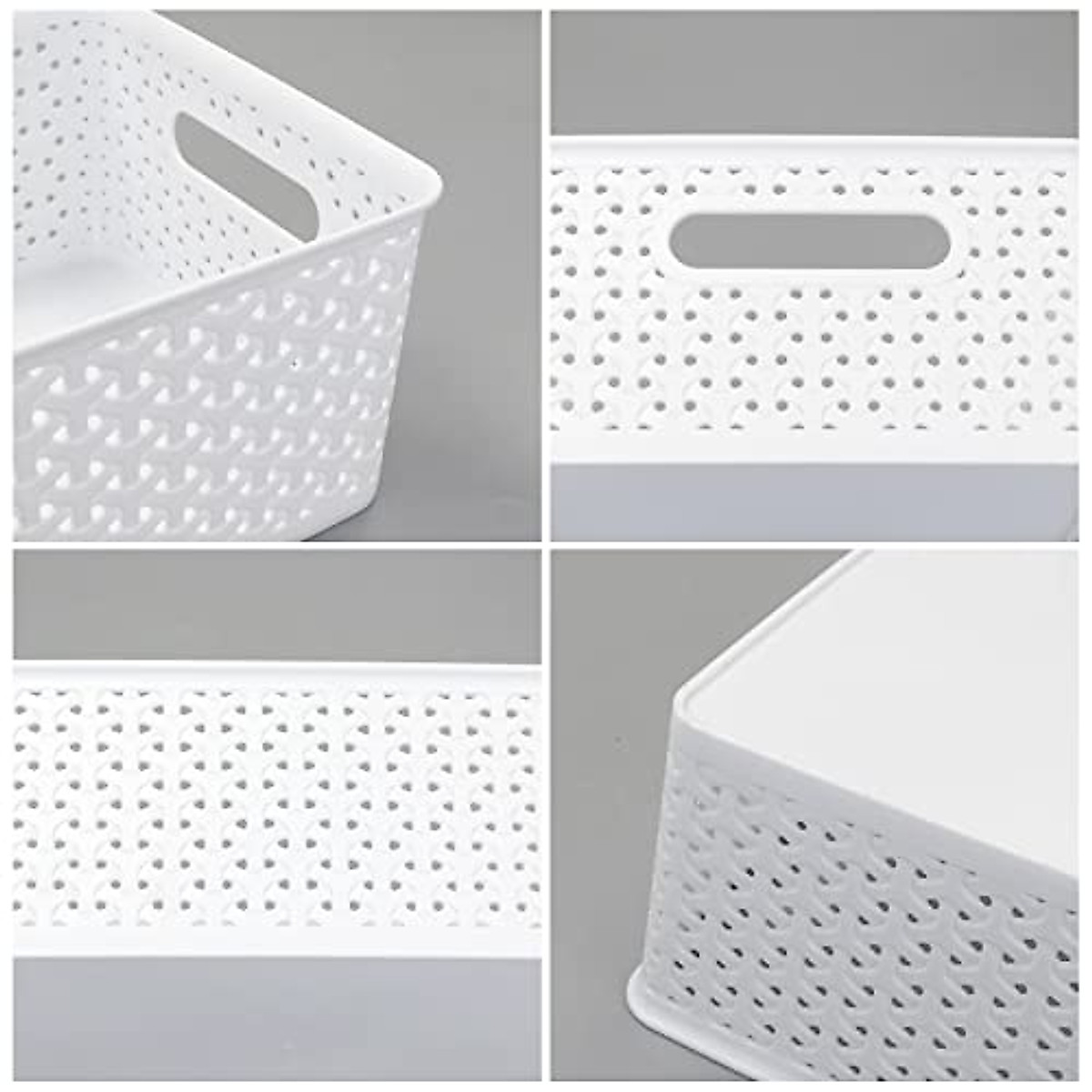 Farmoon 4 Packs Plastic Weave Storage Basket Bin, White