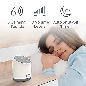 Pure Enrichment® Wave™ Mini Travel Sound Machine - 6 Soothing Sounds Including White Noise, Seamless Loop Audio, Rechargeable Battery, 48 Hour Run Time, Optional Timer, and Storage Bag