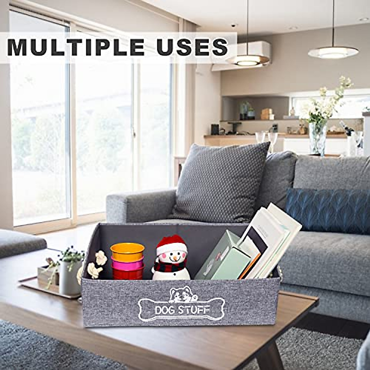 Vumdua Large Dog Toy Box - Trapezoid Dog Toy Bin with Handles, Collapsible Pet Supplies Storage Basket, Perfect for Organizing Dog Cat Toys and Accessories