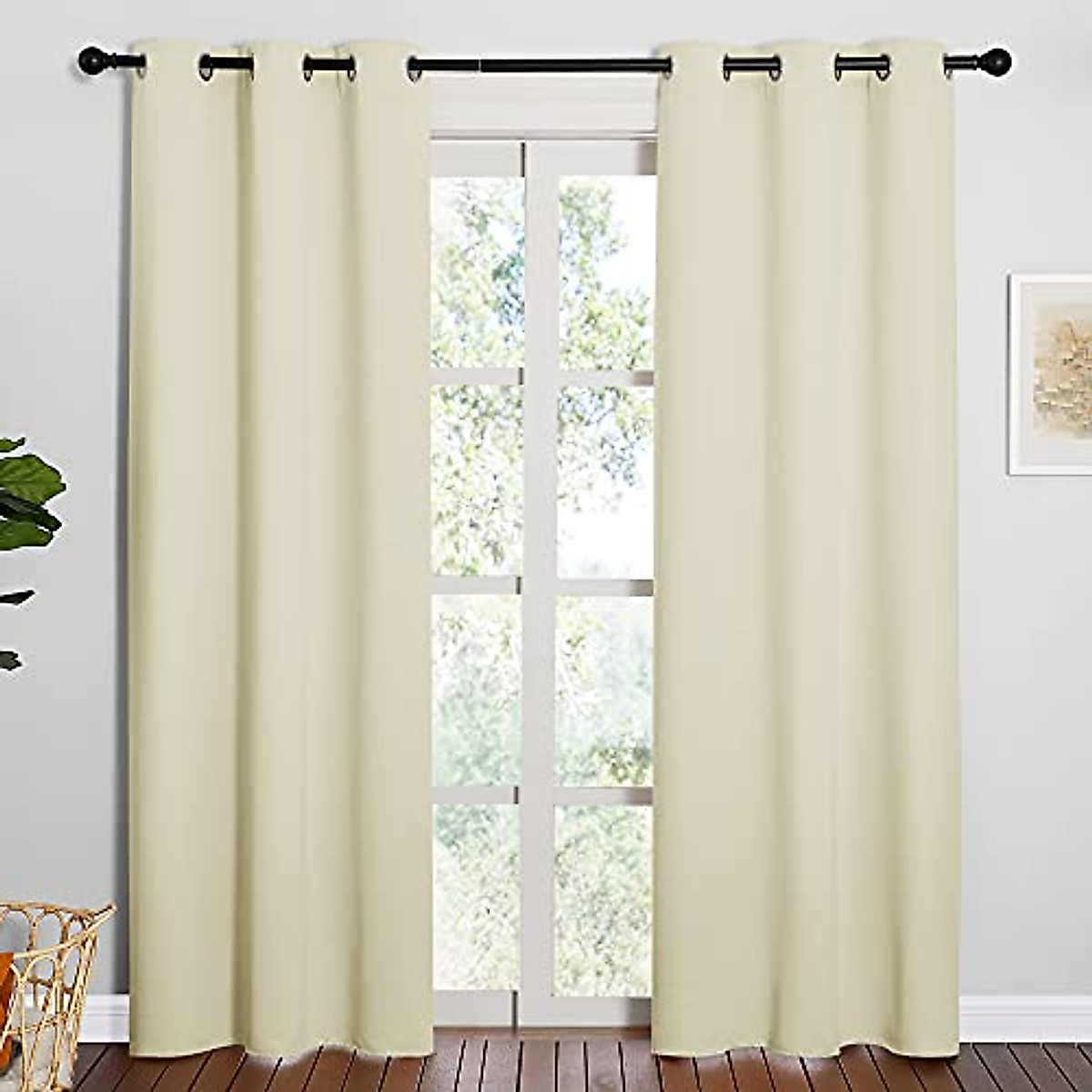 NICETOWN Long Curtains for Windows, Eyelet Top Room Darkening Panels/Drapes for Living Room (Beige, 2 Panels, W42 x L84 inches)