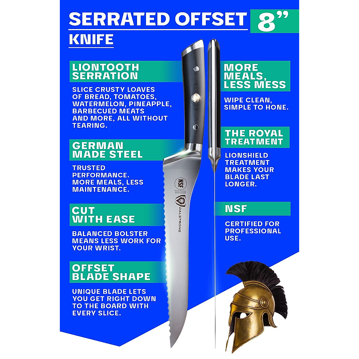 Dalstrong Gladiator Series Serrated Offset Bread Knife 8" Bundled with Chef Knife 8" - Elite - NSF Certified