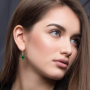 Teardrop Austrian Crystal Drop Dangle Earrings for Women 925 Sterling Silver Hypoallergenic Hook Earring (Emerald)