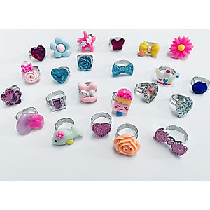 monochef 24pcs Rings for Girls Kids Dress Up Rings Jewelry Set Lovely Toys For Little Girls Adjustable, No Duplication, Girl Pretend Play Gift With Box