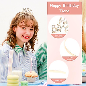 Ondder Gold Happy Birthday Headband for Women & Girls - Shiny Rhinestone Tiara for Birthday Parties