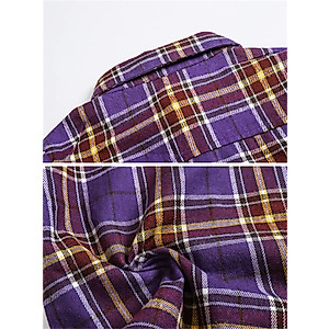 SANGTREE Mens Long Sleeves Flannel Plaid Button Down Shirt Tops Big & Tall, Purple， Medium
