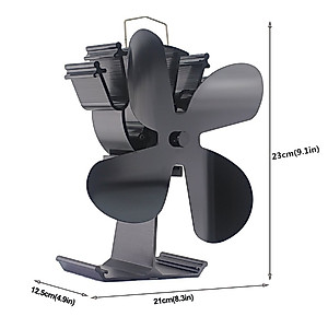 VDSA Stove Fan 4-Blade Upgrade Heat Powered Fireplace Fan for Fireplace Wood Burning Fan- Eco Friendly and Efficient Fan (Black)