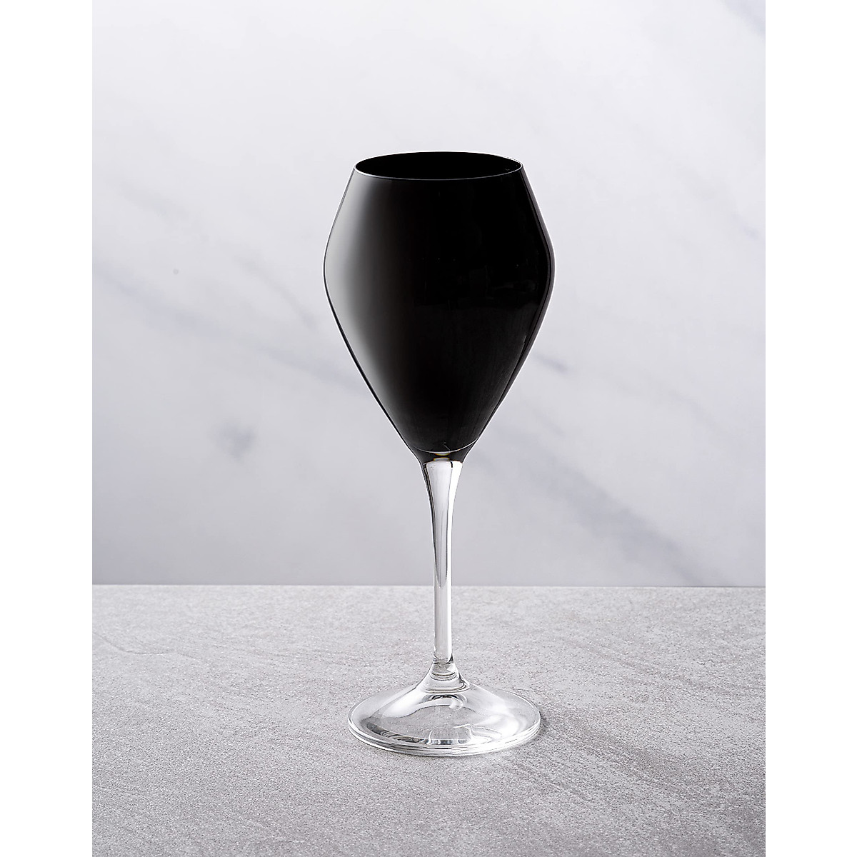 Attractive Durable Stemmed Wine Glasses Set of 6, Lead-Free, Tinted Black Glass with Clear Stem, Quality Drinking Glasses for Red or White Wine. - 15oz Glassware Cups.
