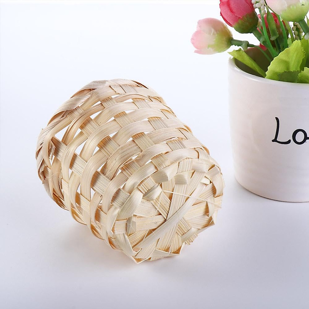 1PCS Portable Storage Basket,Bamboo Woven Basket Mini Storage Basket Desktop Plant Box for Garden(L)
