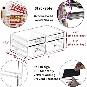 Clear Drawer Organizers Stackable 4 Drawers Acrylic Makeup Organizers under the sink organizer bathroom For Jewelry Hair Accessories Nail Polish Lipstick Make up Marker Pen Medicine Organizing