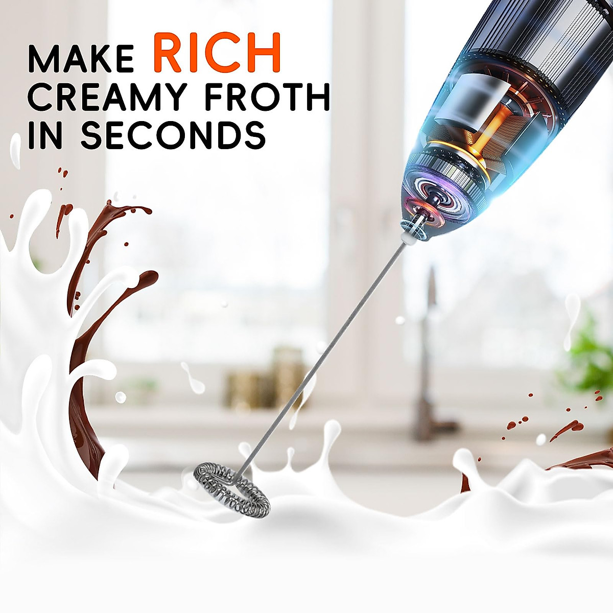 YANDEA Milk Frother Wand, Handheld Drink Mixer, Coffee mixer, Electric Mini Coffee Foam Maker for Lattes, Cappuccino, Matcha, Hot Chocolate&Coffee Creamer, Battery Operated handheld frother whisk