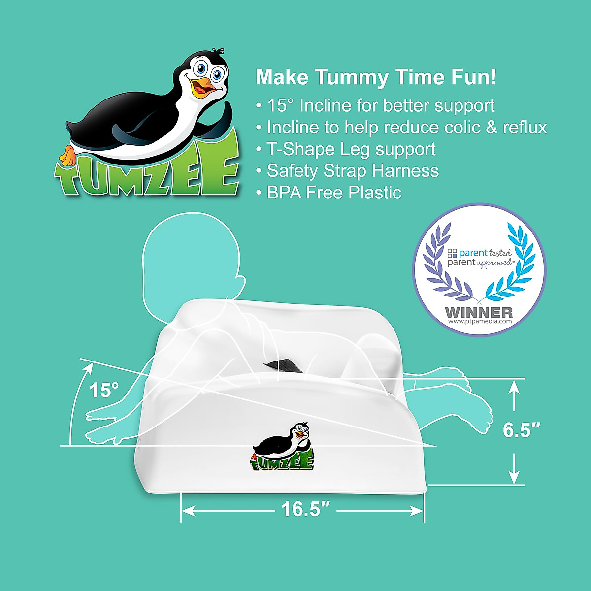 Tumzee Tummy Time Incline Tool – Making Tummy Time Fun – Frees Baby’s Arms to Play – Lets Baby See and Interact with World – Develops Baby’s Hand-Eye Coordination