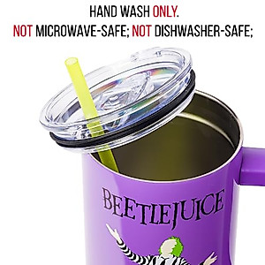 Silver Buffalo Tim Burton Beetlejuice Stainless Steel Tumbler with Handle and Straw, Fits in Standard Cup Holder, 40 Ounces
