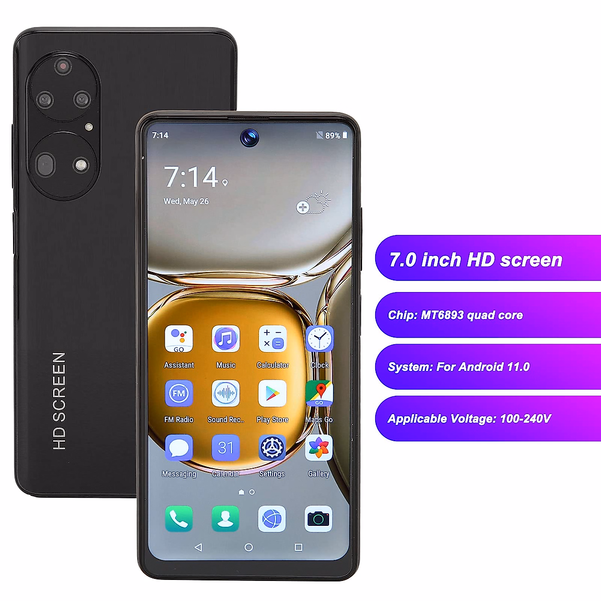 Tangxi P60pro Smart Phone, 64GB 7inch Unlock Cellphone, MT6893 Quad Core, 4GB Android 11.0 Unlock Smartphone, 8MP Front 16MP Rear Camera, 3G Dual SIM Dual Standby(Black)