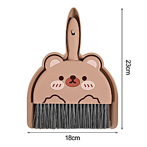 ulafbwur Mini Dustpan and Brush Set, Cartoon Pattern Cleaning Set, 2pcs/set Small Broom Dustpan Set, Keyboards Cleaning Mini Broom Dustpan Set, Compact Dust Pan and Hand Broom for Cleaning Brown