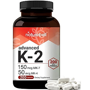 Full Spectrum Vitamin K2 Supplement with MK-7 & MK-4, 200 mcg, 200 Capsules, 2 in 1 Formula, Vitamin K2 Complex Supplement, Supports Joint and Heart Health, Non-GMO