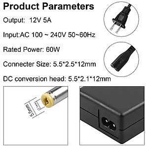 8-Way CCTV Camera Power Splitter-Security Camera Power Adapter-LED Driver Lighting Transformer DC Converter-Flexible LED Tape Strip Light AC DC Power Supply 12V 5A 60W