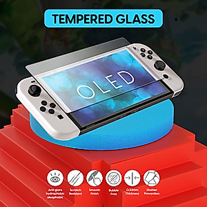 TalkWorks Super Combo Pack Accessories for Nintendo Switch OLED - 2 Grips, 2 Wheel Controller Grips, 2 Game Card Holders, 1 Charging Dock, Thumb Grips, USB-C Cable, Universal Stand, Screen Protector