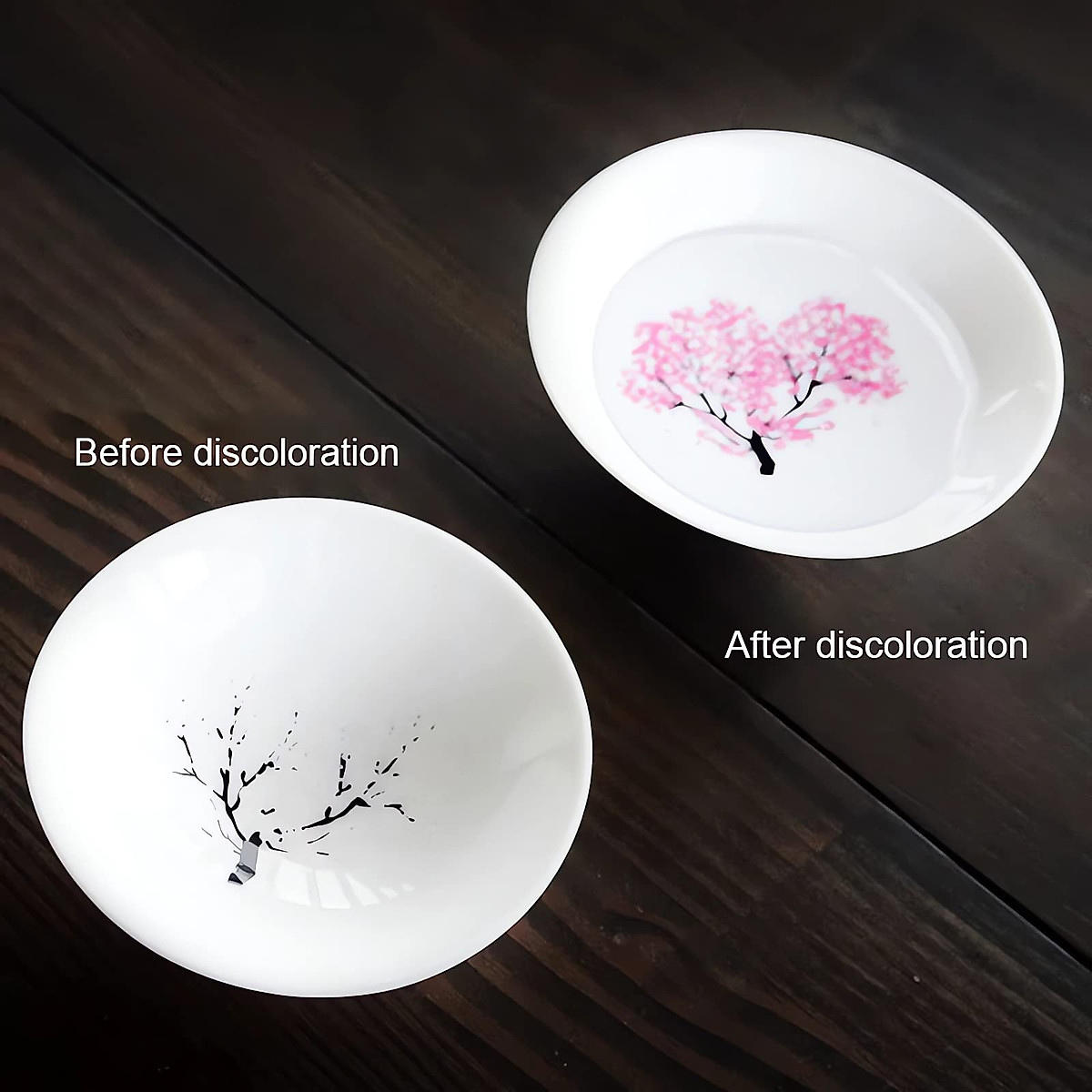 Magic Sakura Cherry Blossom Sake Cup - 2023 New Ceramic Sake Cold/Hot Temperature Color Changing Cup Glasses, Japanese Tea Wine Soju Sake Cup Glasses Set, Magical Blooming Sake Cups (Sakura- Cold＆Hot)