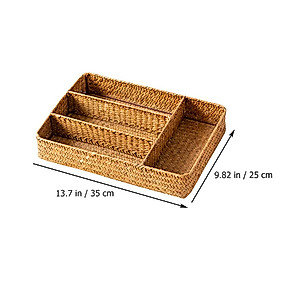 Zerodeko Rattan Flatware Tray Kitchen Utensil Drawer Organizer Wicker Serving Basket Flatware Cutlery Organiser Tray Farmhouse Woven Cutlery Forks Holder Dividers