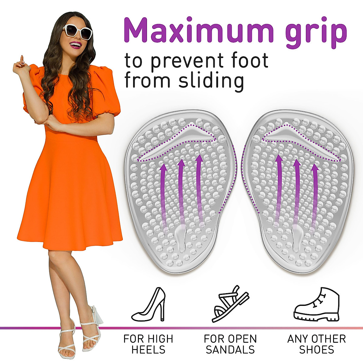 High Heel Comfort Pads | Metatarsal Pads Women - 4 Ball of Foot Cushions for Heels. Pain Relief Ball of Foot Cushions for Any High Heels - High Heel Inserts for Women - Heel Pads for High Heels
