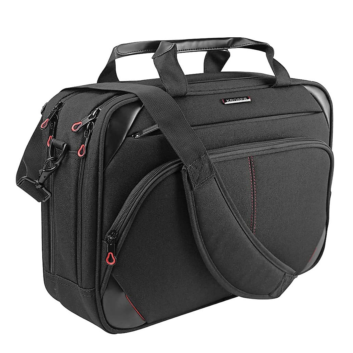 KROSER Laptop Bag 15.6 Inch Laptop Briefcase Laptop Messenger Bag Water Repellent Computer Case Laptop Shoulder Bag Durable Tablet Sleeve with RFID Pockets for Business/College/Women/Men-Black/Red