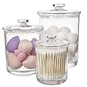 STORi 3-Pack Premium Quality Qtip and Cotton Ball Holders | 15-oz, 30-oz, and 60-oz Clear Plastic Apothecary Jars with Lids | Perfect Containers for Bathroom and Vanity | Set of 3
