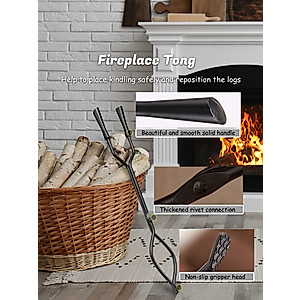 Lichamp Fireplace Tools Set, 5-Pieces Indoor Outdoor Sturdy Fire Place Poker Sets with Modern Handle, FTS15BK