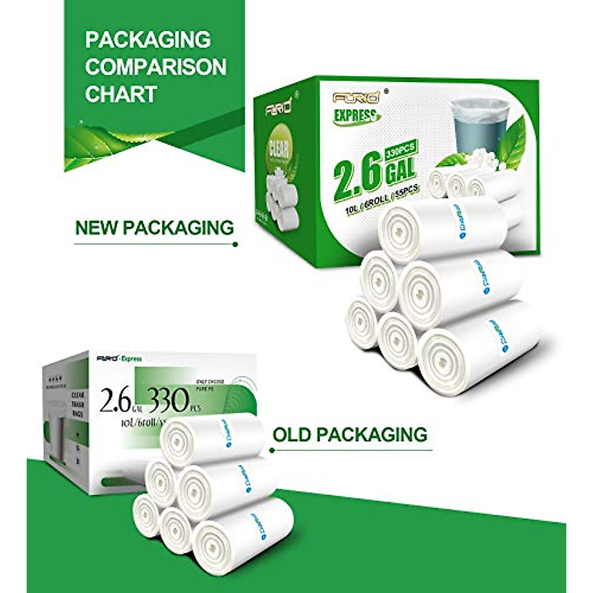 Small Clear Trash Bags FORID 2.6 Gallon Garbage Bags Wastebasket Bin Liners 330 Count Plastic Trash Bags for Bathroom Bedroom Office Garbage Can 10 Liters