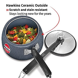 HAWKINS 3 Litre Ceramic Nonstick Pressure Cooker, Induction Inner Lid Cooker, Granite Contura Shaped Cooker, Best Cooker (ICC30)