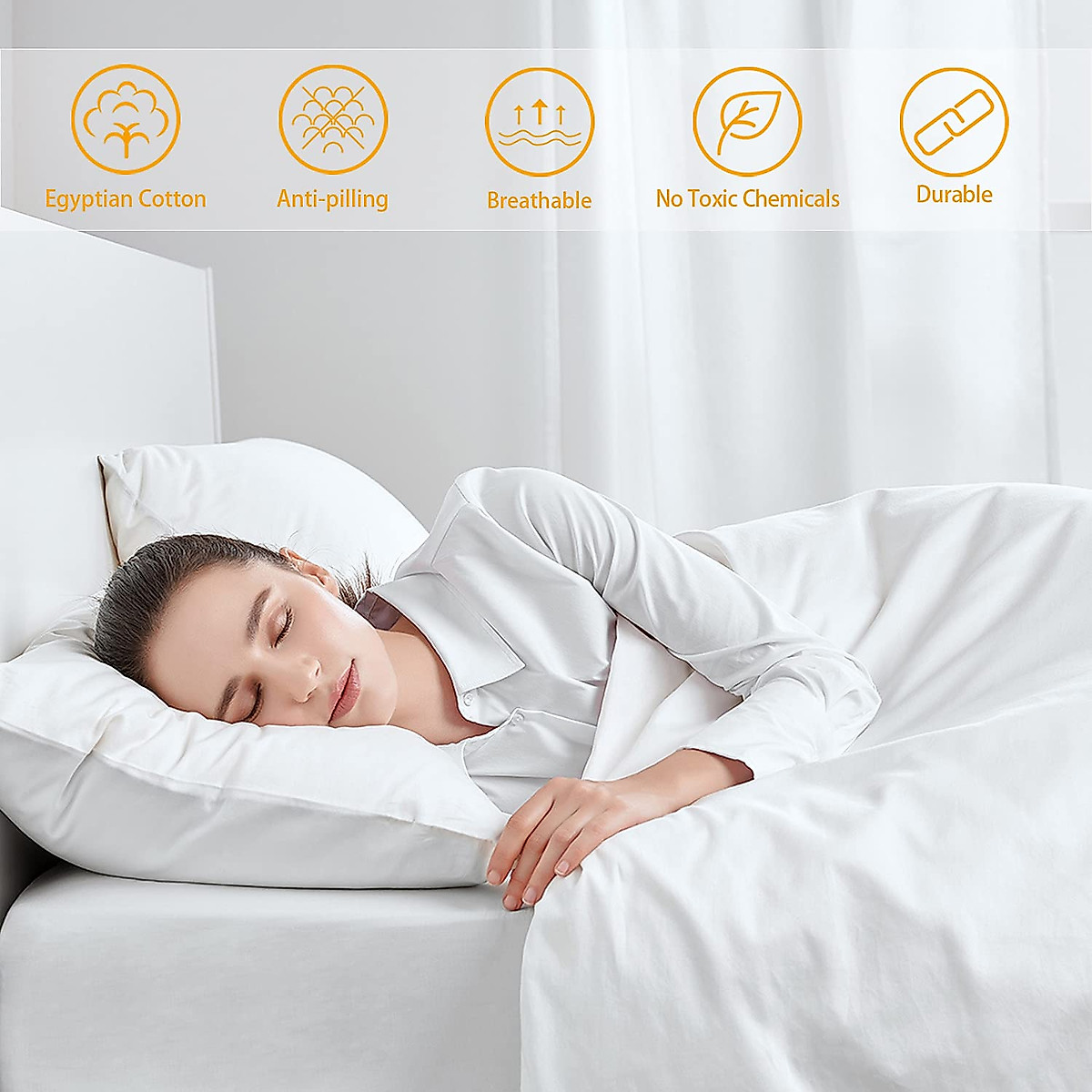 100% Egyptian Cotton Fitted Sheet Only, Pure White Full Size Fitted Sheet, Long-Staple Combed Pure Natural Cotton Bottom Sheet Wrinkle Free Elastic Mattress Protector Cover