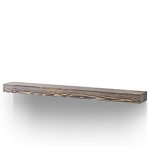 BoscoMondo 60 Inch Fireplace Mantel - Solid Rustic Wood - Wall Mounted Floating Farmhouse Shelf - with Invisible Heavy Duty Metal Bracket (60", Grey)