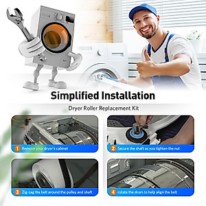Upgraded Dryer Roller Replacement Kit for Samsung DC97-16782A Dryer Drum Support Roller DC93-00632A Dryer Idler Pulley 6602-001655 Belt Dryer Parts Fits DV42H5000EW/A3 DV45H7000EW/A2 DV48H7400EW/A2